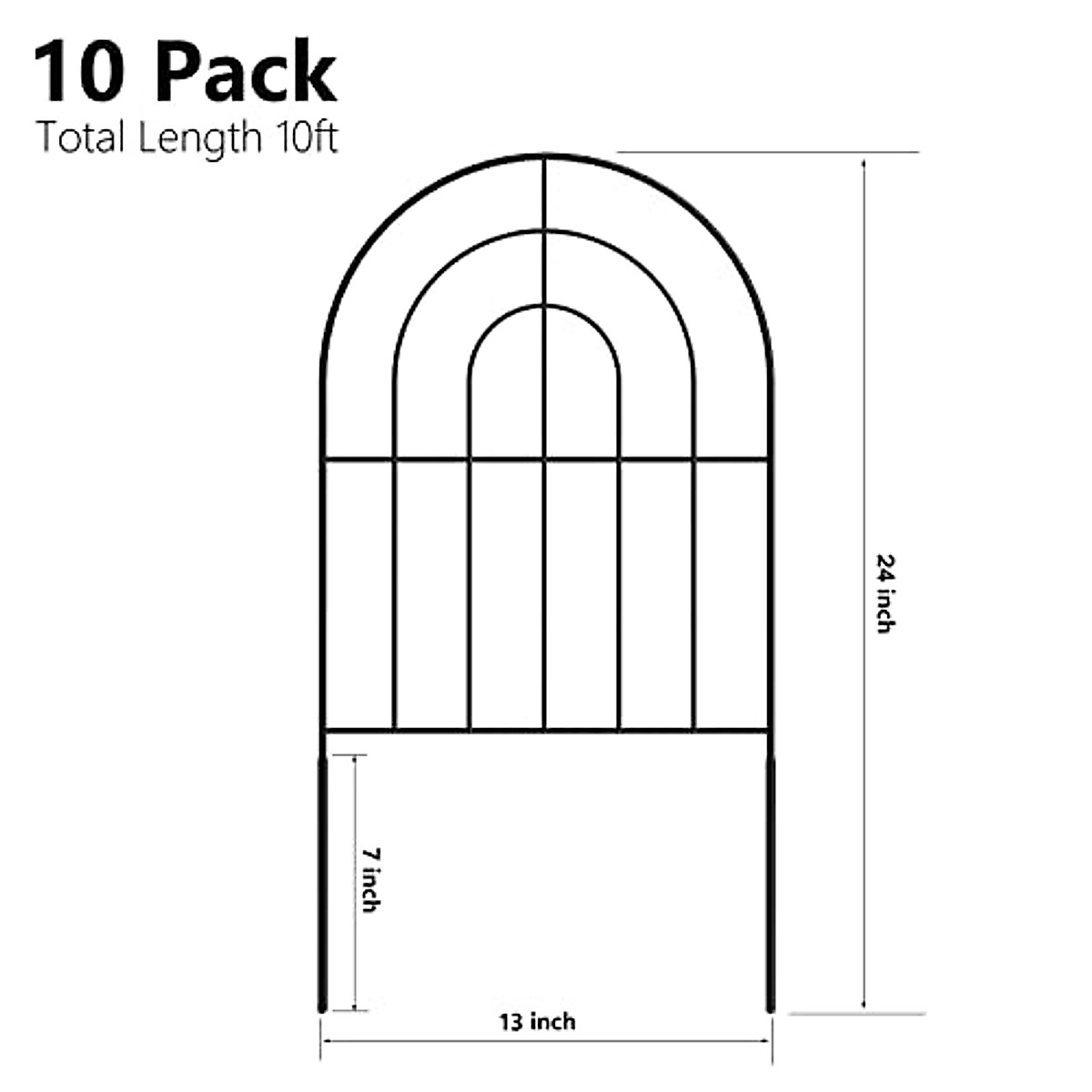 Decorative Garden Fence 10 Pack, 13in (L) x 24in (H) No Dig Rustproof Metal Wire Fencing Border Animal Barrier, Flower Edging for Landscape Patio Yard Outdoor Decor, with Two 8ft Decorative Leaves