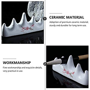 NUOBESTY Ceramic Brush Pen Holder 2PCS Ceramic Calligraphy Brush Holder Chinese Painting Brushes Rests Mountain Shape Brush Holder 4 Ports Rest Stand Pen Rack Tool Paint Brush Rest Stand