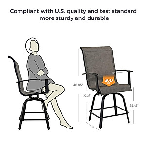 Grand patio Outdoor Counter Height Patio Stools Set of 2, Swivel Bar Chairs for Balcony, Poolside, Backyard, Garden (Coffee, 2PC)