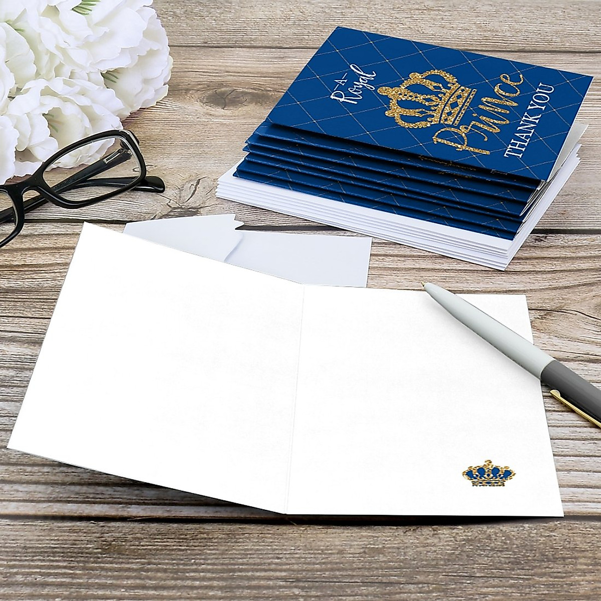 Big Dot of Happiness Royal Prince Charming - Baby Shower or Birthday Party Thank You Cards (8 count)