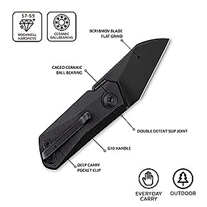 CIVIVI Ki-V Front Flipper Pocket Knife, Double Detent Slip Joint Small Folding Knife with Deep Carry Pocket Clip For Easy EDC C2108B (Black)
