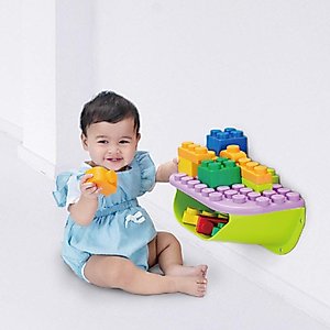 UNiPLAY Building Blocks Daycare Play Shelf with Storage 11 Piece Set, Sensory Toys Storage Bin and Play Shelf for Teething Baby Starter Learning Building Blocks, Ages 3 Months and Up, Blue