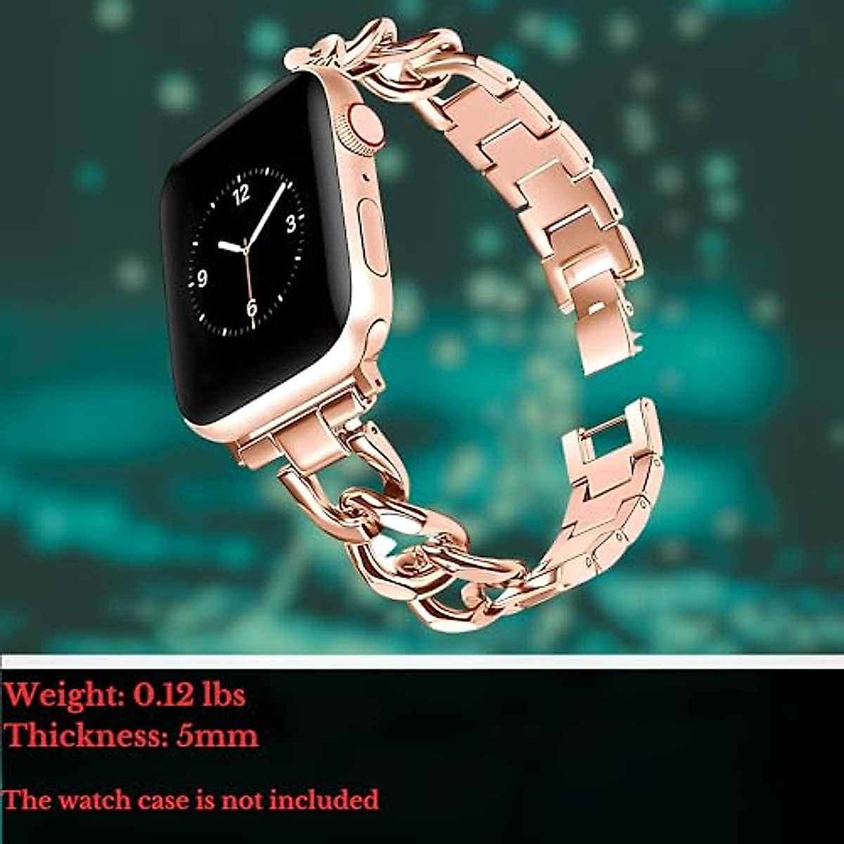 ValuEssentia Watch Band Compatible With Apple Watch for iWatch Series 8 7 6 5 4 3 SE, Fashion Chain Bracelet For Smart Watch, Cowboy Chain Style Watch Band for Women (38mm-41mm) Rose Gold