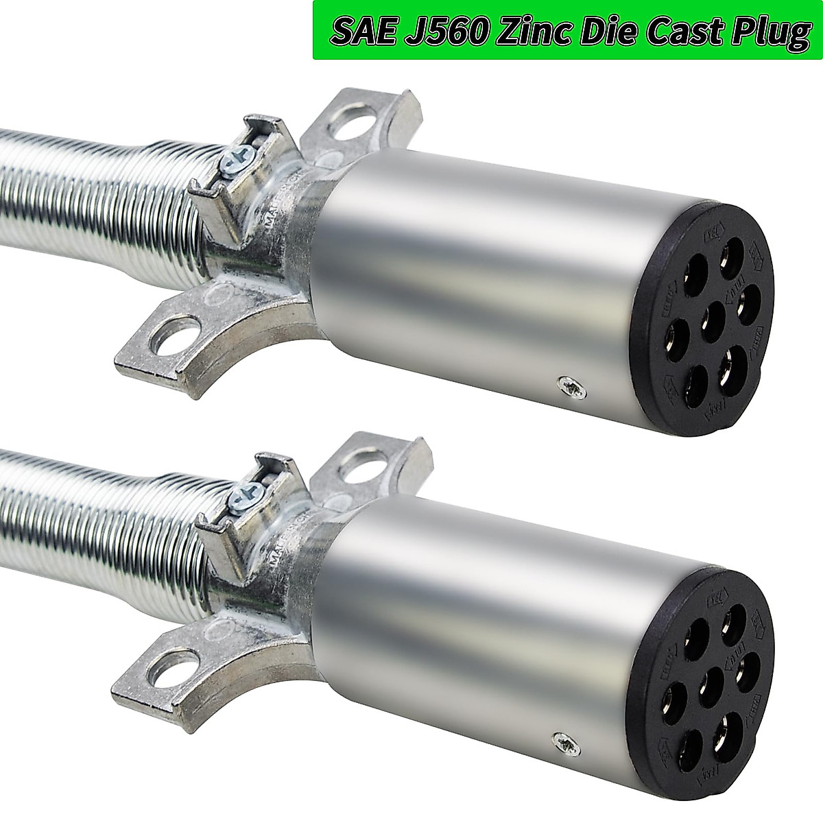 Voilamart 7 Way Trailer Cord Cable 15 Ft Green ABS Straight Trailer Electrical Power Cord Plug for Semi Trucks Trailer Tractors