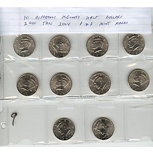 KENNEDY HALF DOLLARS- 5 YEARS, 1995, 1996, 1997, 1998, 1999 5 D MINTS AND 5 P MINTS 10 DIFFERENT COINS- NO DUPLICATES-