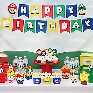 30PCS Mario Birthday Party Supplies, Mario Party Snack Box Decorations, Mario Party Favors for Mario Party Paper Popcorn French Fries Fried Chicken Boxes