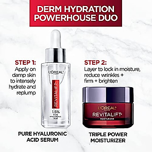 L'Oreal Paris Revitalift Triple Power Anti-Aging Face Moisturizer & Hyaluronic Acid Face Serum, Paraben & Fragrance Free Regimen Kit, 2 Count