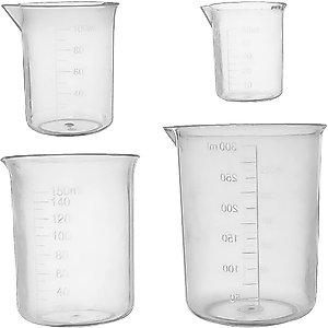 Plastic Graduated Beakers Transparent Lab Measuring Cup 50ml / 100ml /150ml /250ml Capacity 4Sizes Clear Plastic Liquid Cup Container for or Laboratory, Science Experiments