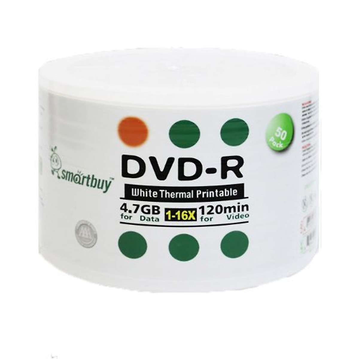Smartbuy 4.7gb/120min 16x DVD-R White Thermal Hub Printable Blank Recordable Media Disc (100-Disc)
