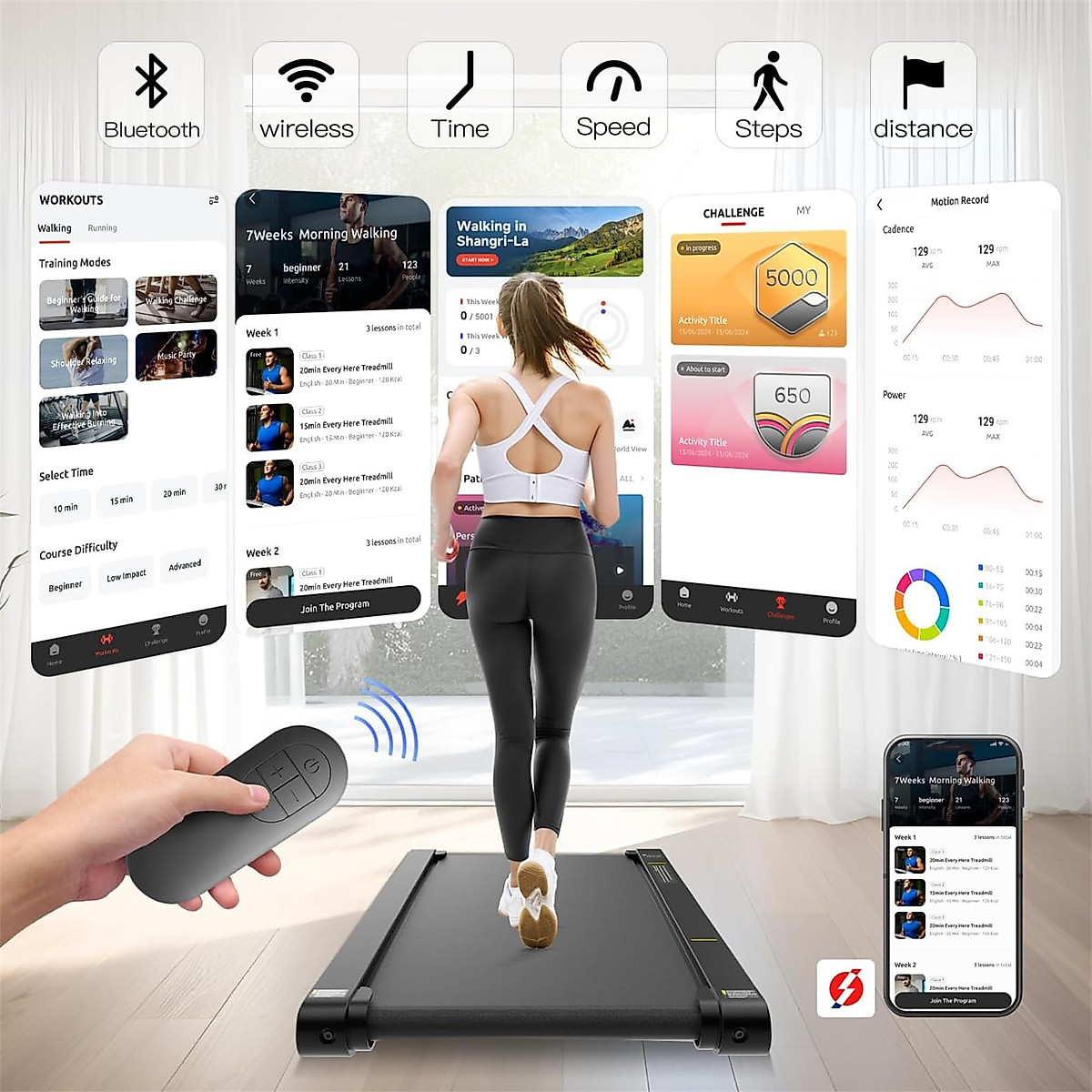 Walking Pad Treadmill with APP, 3 in 1 Under Desk Treadmill, 2.5HP Low Noise Walking Vibration Pad with Remote Control,Portable Treadmill for Home Office, Red