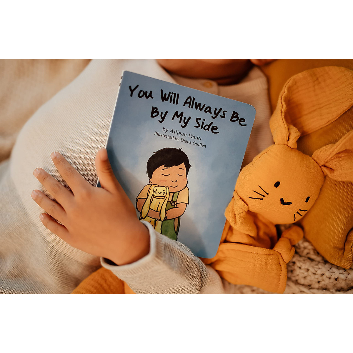 Muslin Lovey for Babies Boy and Girl Baby Gift Board Book Set, Organic Cotton Animal Security Blanket Bunny