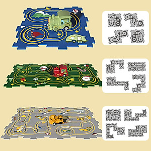 DIY Assembling Electric Trolley,2024 New Christmas Toddler Puzzle Track Play Set with Vehicles,Children's Educational Puzzle Track Car Play Set for Kids (4 * Puzzle Tracks, Vehicle#A)