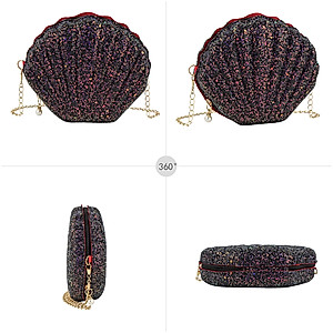 Women Mini Glitter Sequins Seashell Evening Clutch Handbag Chain Strap Cross-body Bag Shoulder Bag