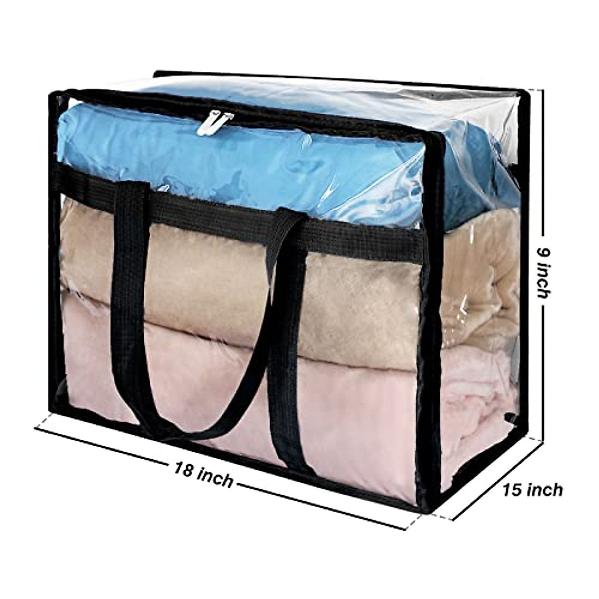 Fixwal Clear Clothes Storage Bags PVC Organizers Vinyl Bags for Comforter,Blanket,Bedding,Duvet,Transparent Moving Totes with Reinforced Handle & Zipper, 4 Pack 18x15x9 Inch