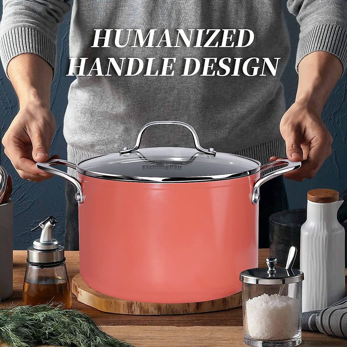 Flamingpan 5.5 Quart Nonstick Stock Pot, Ceramic CoatingStockpot, Casserole Oven Safe & Easy to Clean,Stock Pot Suitable for Any Cooktop & Dishwasher,Durable for Using, Pot for Kitchen & Dinning