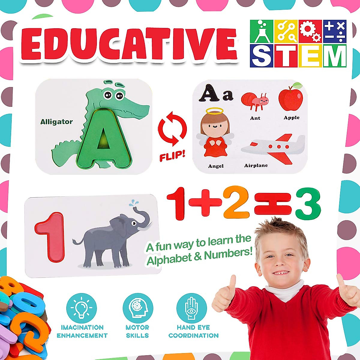 Catcrafter ABC Flash Cards Toddler Toys - Alphabet Number Clock Wooden Letter Puzzle Matching Game Montessori Preschool Educational Toys for Kids Boys Girls Ages 1-3 4+ (36 Cards & 36 Blocks Included)