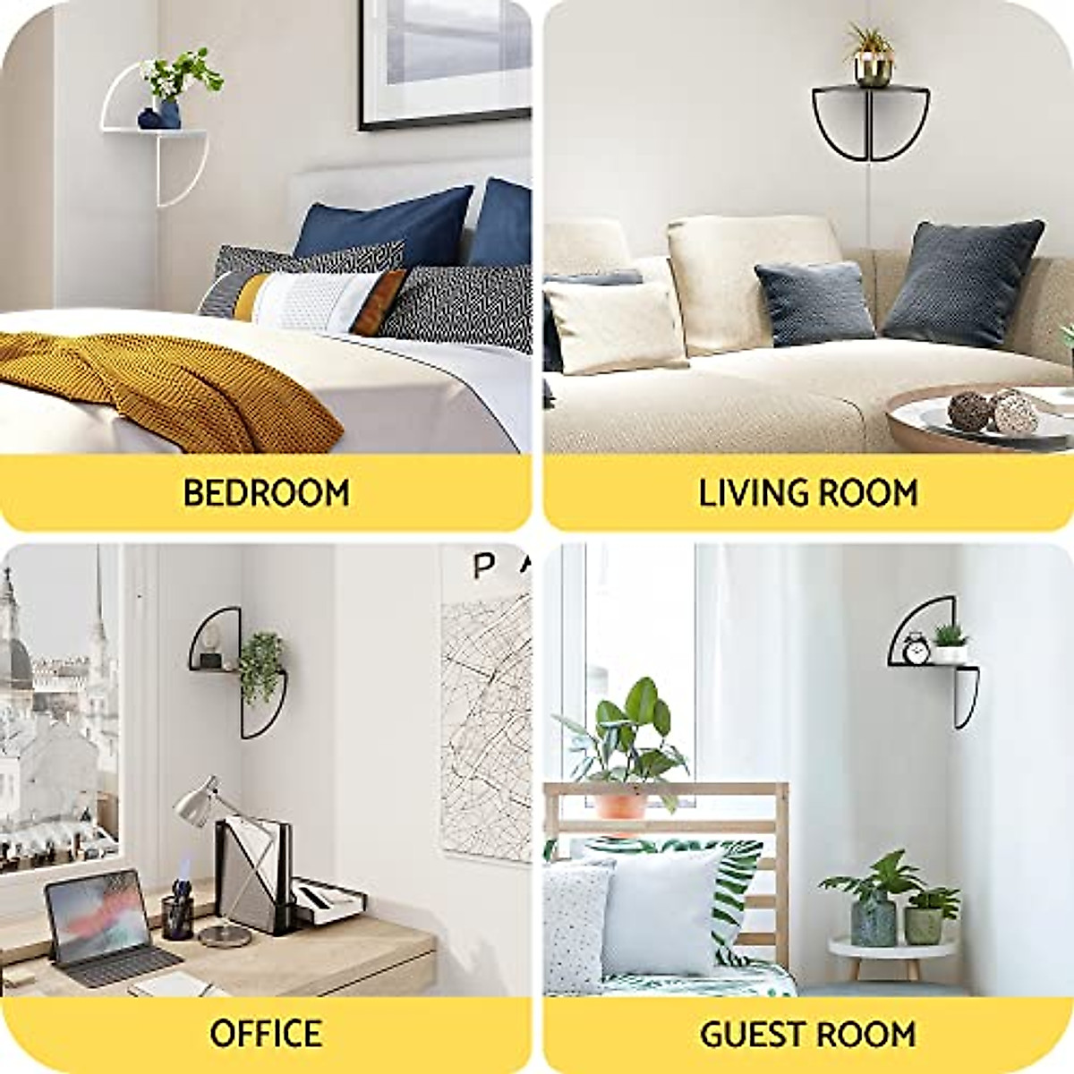 STRONA Black Corner Wall Shelf 9.8" - Wall Mount Hanging Corner Shelf Maximizes Living Space, Small Floating Corner Shelf for Plants, Modern Metal Black Corner Shelves Floating