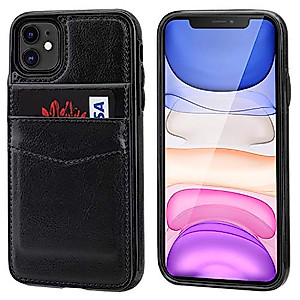 KIHUWEY iPhone 11 Case Wallet with Credit Card Holder, Premium Leather Magnetic Clasp Kickstand Heavy Duty Protective Cover for 11 6.1 Inch(Black)