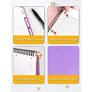 SUNEE 5 Subject Notebook College Ruled - 300 Pages, 8.2"x10.8", Spiral Lined Notebook with 5 Pocket Colored Dividers, 3-Hole Punched Paper, Purple Notebooks for School Supplies, Home & Office, Writing Journal