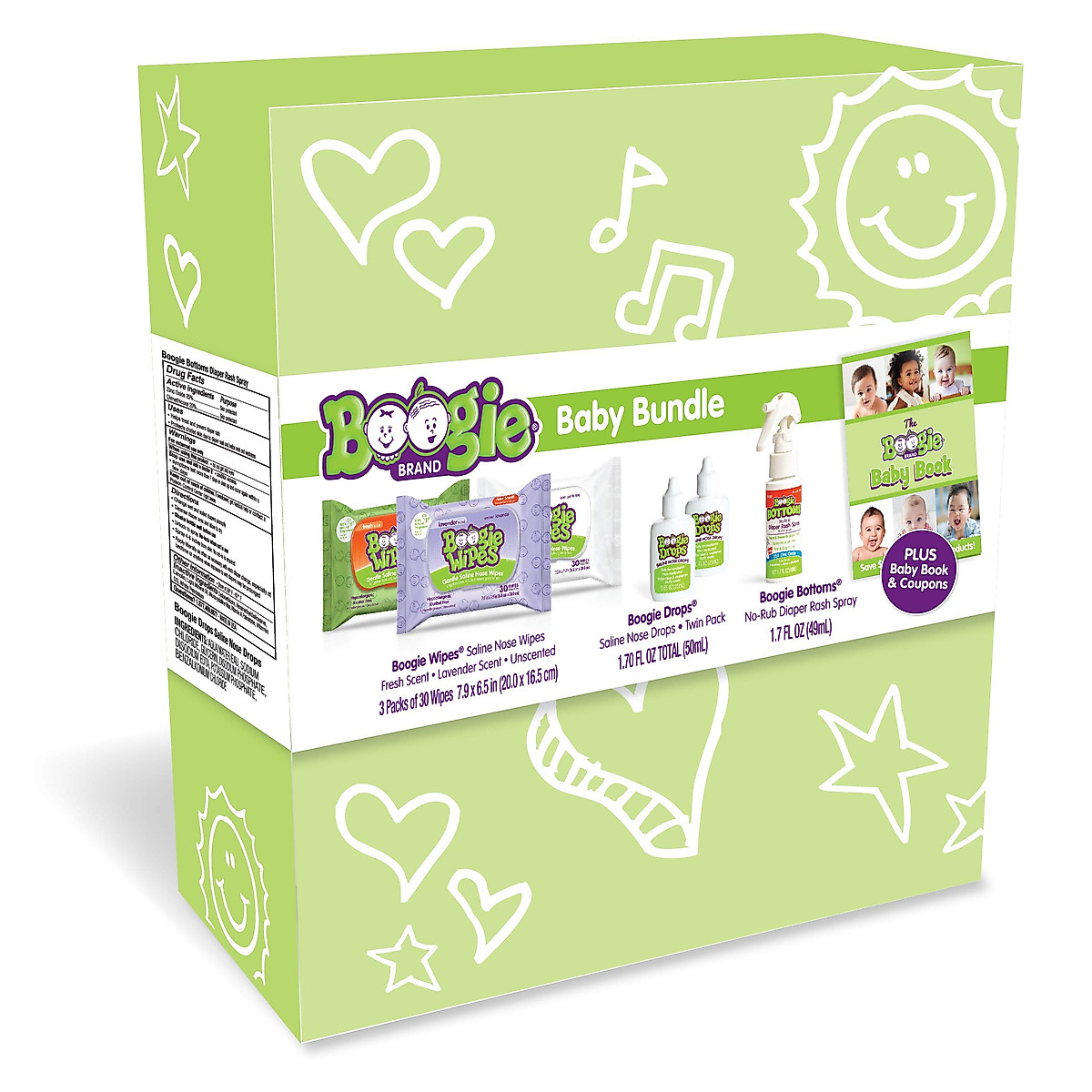 Baby Gift Set by Boogie Wipes, FSA/HSA Eligible, Baby Wipes by Boogie Wipes 90 Count, Diaper Rash Cream Spray by Boogie Bottoms 1 Pack, Baby Nasal Saline Drops by Boogie Drops 2 Pack