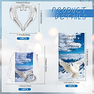 10 Sets Memorial Angel Sign Coins Set Memorial Metal Wing Pocket Token Heart Lucky Angel Charm with Peace Dove Sign Poem Cards White Organza Bags Present for Family Friends
