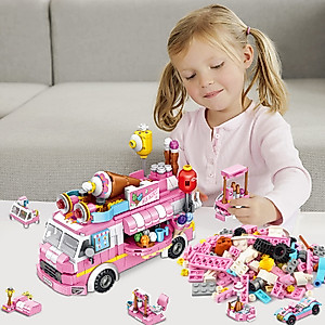 PANLOS 553 PCS Building Toys for Girls, 25-in-1 Ice Cream Truck Building Bricks Construction Vehicles Kit, STEM Learning Building Blocks Set, Birthday Gifts for Kids Girls Age 5-12