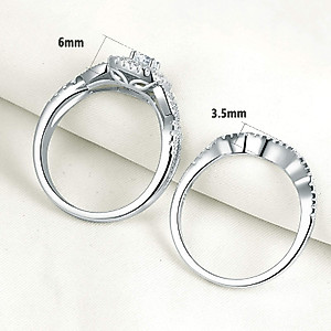 SHELOVES Wedding Rings Set for Women Round White Cz Engagement Rings Bridal Set 925 Sterling Silver Sz 8