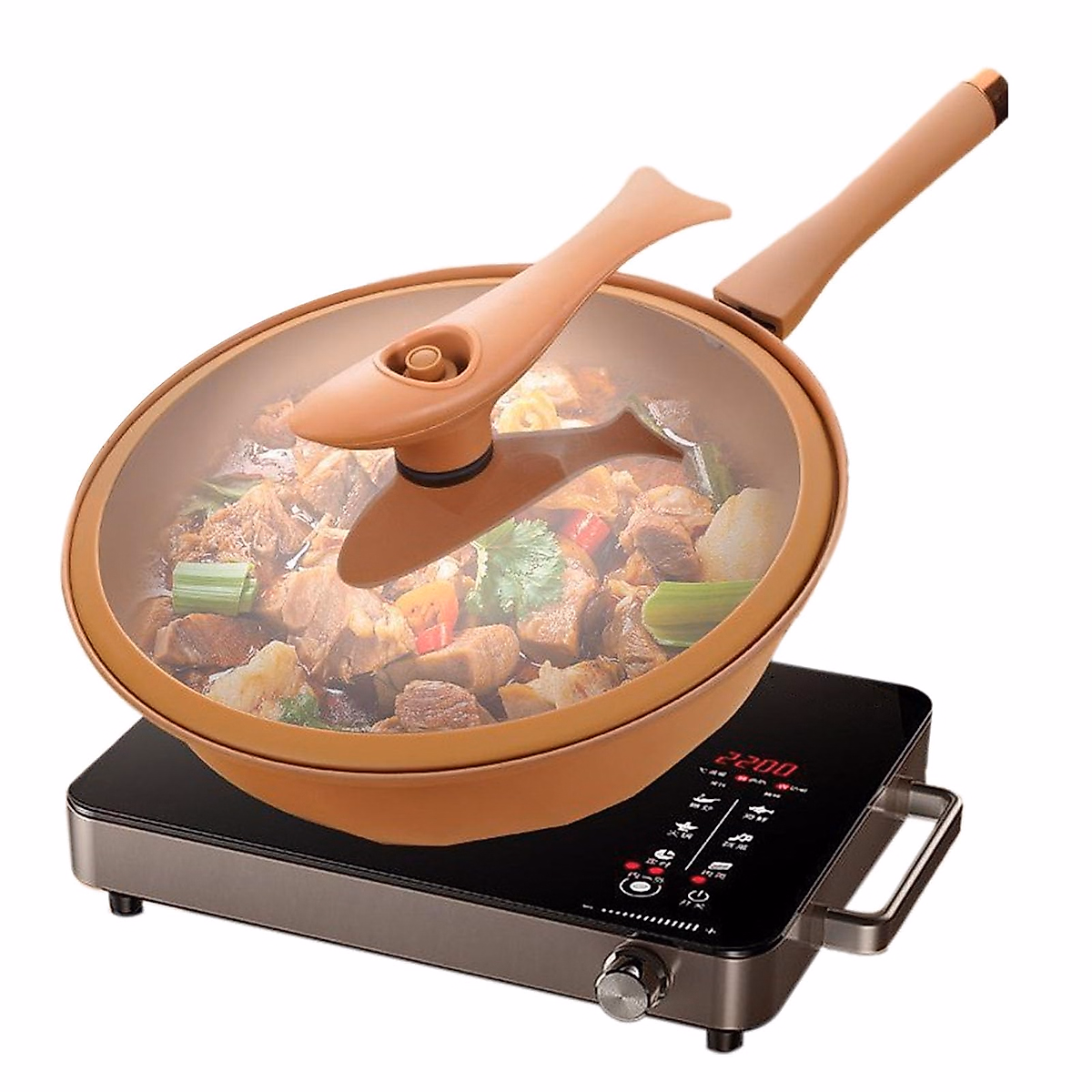 Iron Wok, Scratch Resistant Small Wok Pan with Lid, Energy-concentrating Pan Cookware, All In 1 Bottom Steaming and Cooking Chinese Wok, Nonstick Woks & Stir Fry Pans for Induction, Electric Stoves