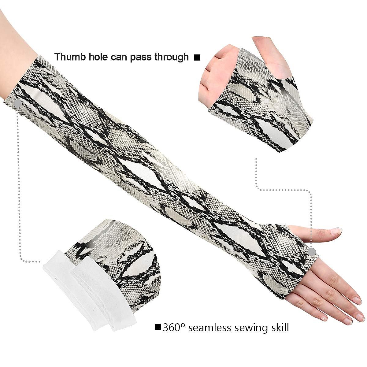 ZZXXB Snake Print Cooling Arm Sleeves UV Sun Protection Arm Cover for Men Women Cycling Outdoor Sports with Thumb Hole