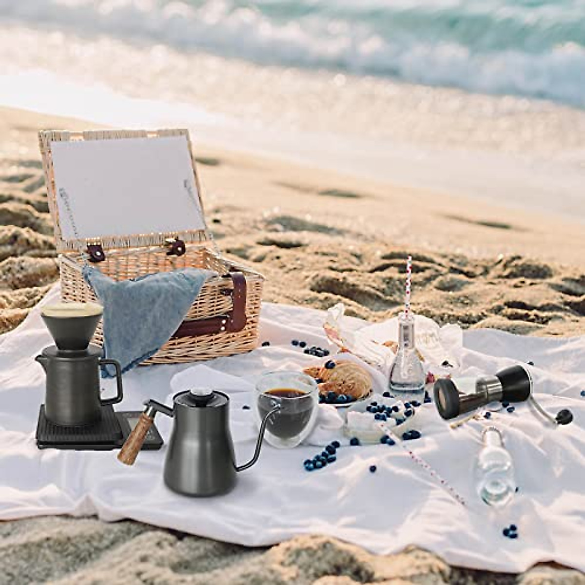 SOTECH Pour Over Coffee Maker Gift Set, All in 1 Coffee Kits- 304 Stainless Steel Kettle with Thermometer,Coffee Grinder, Coffee Dripper & Server of Portable Travel Bag