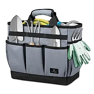 SITHON Gardening Tote (Bag Only), Garden Tool Kit Holder Home Organizer Storage Carrier with Handle 8 Roomy Pockets, Heavy Duty Wear Resistant for Indoor Outdoor Gardening (Gray/Black)