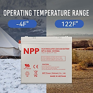 NPP 12V 55Ah SLA AGM Rechargeable Battery with T14(M6) Terminal, Deep Cycle Replacement Lead Acid Battery for Electric Wheelchair, Mobility Scooter, Jazzy Select, Off-Grid Solar System