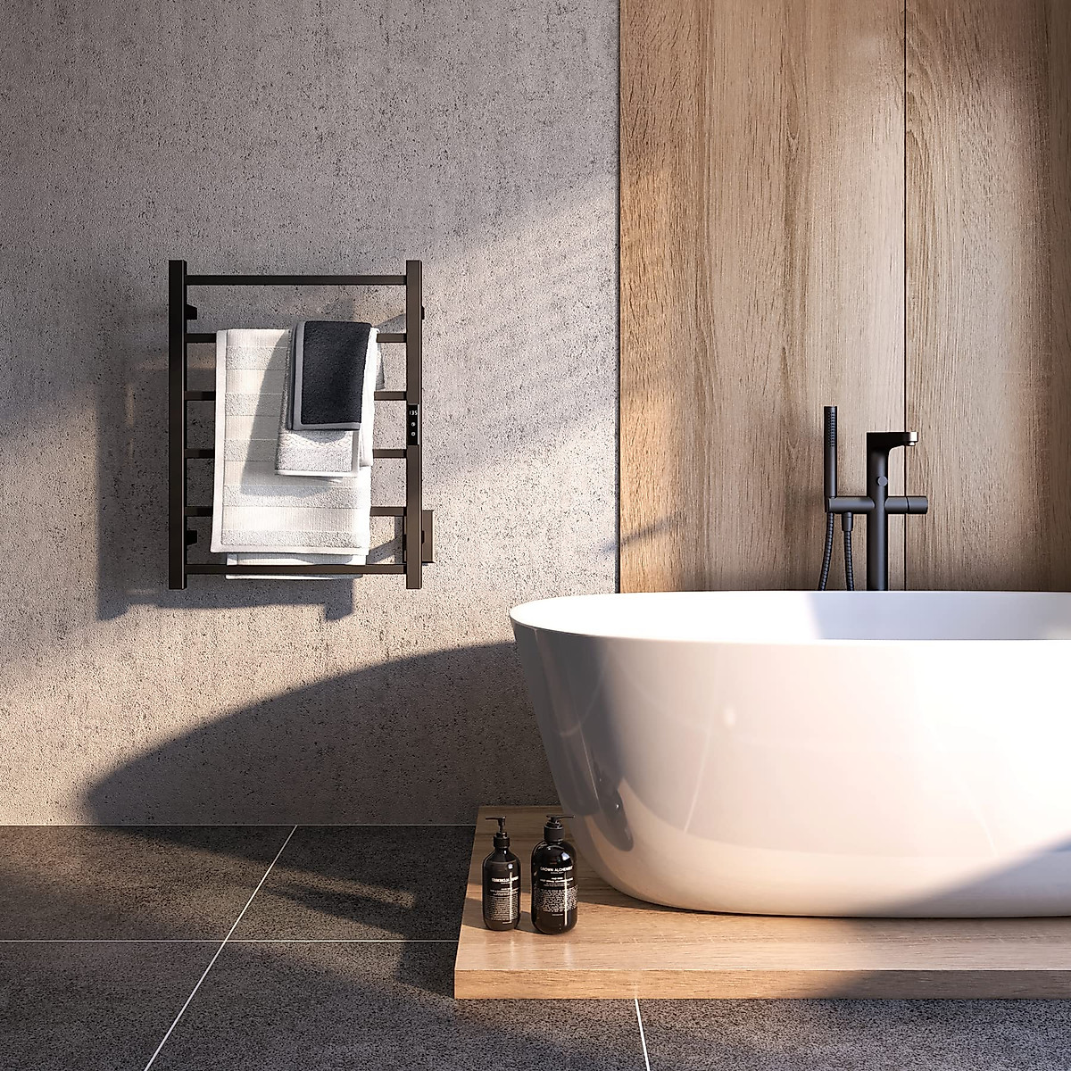 Sharpeye Towel Warmer with 24hr Timer, Matte Black Heated Towel Rack for Bathroom, Plug-in/Hardwired, Wall Mounted Electric Towel Drying Rack, with Temperature Control