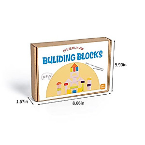 Wooden Building Blocks Set for Toddlers ,Stacking Bricks Board Games,Educational Preschool Learning Toys for 30 Blocks with Wooden Box