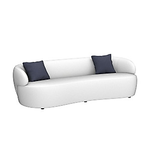 WILLIAMSPACE 86" Curved Sofa, Modern Upholstered Boucle Curved Couch with Two Throw Pillows, 3-Seat Sofa Couch for Living Room, Apartment (Beige)