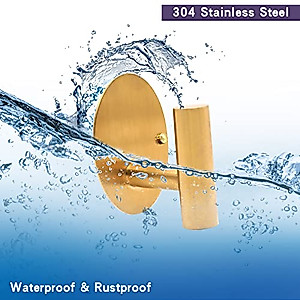 Biomoty Wall Hooks for Hanging Heavy Duty, Brushed Gold Stainless Steel Towel Hooks for Bathrooms, Screw or Adhesive Installation Key Hat Hooks for Wall, Waterproof Coat Hooks Wall Mounted, 2 Pack