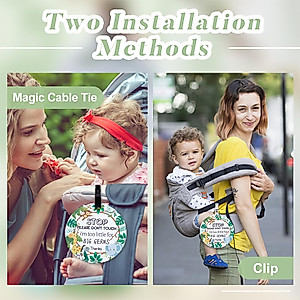 PLIGREAT 2 Pack No Touching Baby Car Seat Sign, No Kissing Baby Stroller Tag with Hanging Straps and Clip, Please Dont Touch Baby Safety Sign for Baby Girl Boy, Green Leaves and Cute Animals Pattern
