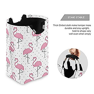 ALAZA Pink Flamingo Polka Dot Bird Laundry Basket Hamper Large Storage Bin with Handles for Gift Baskets, Bedroom, Clothes