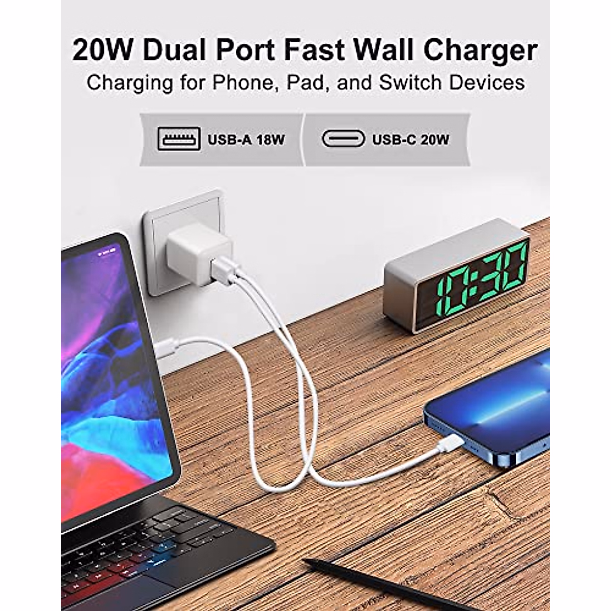 2 Pack USB C Wall Charger, PLSFLICK 20W Dual Port Power Delivery Fast Type C Charging Block Plug Adapter for iPhone 14 13 12 Pro Max Mini XR XS SE, Ipad, Airpods, Samsung Galaxy(White)