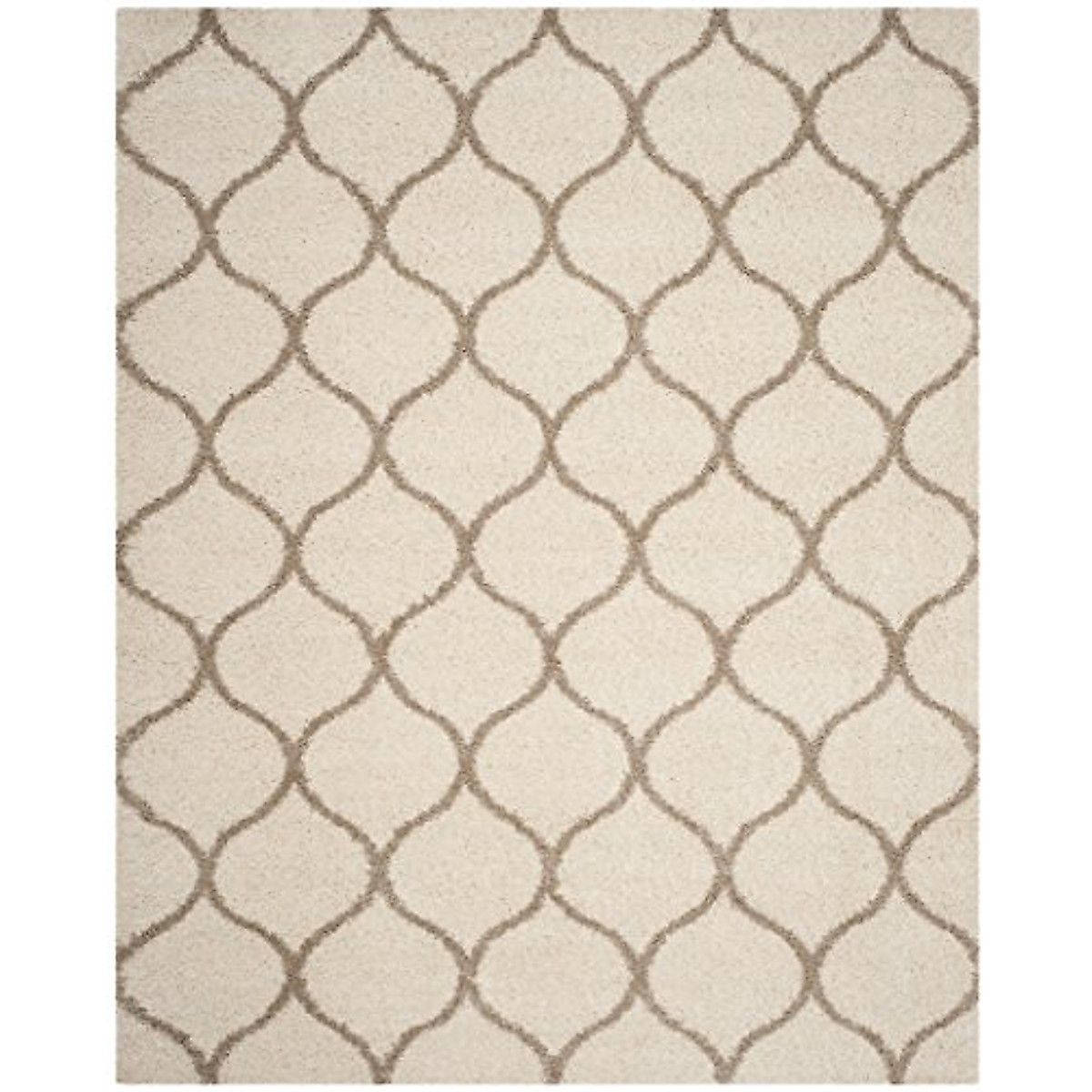 SAFAVIEH Hudson Shag Collection Area Rug - 10' x 14', Ivory & Beige, Moroccan Ogee Trellis Design, Non-Shedding & Easy Care, 2-inch Thick Ideal for High Traffic Areas in Living Room, Bedroom (SGH280D)