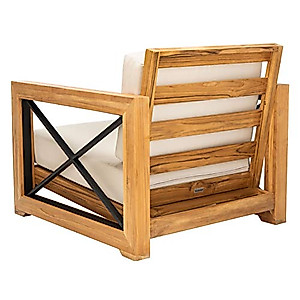 Safavieh CPT1009A Couture Curacao Brazilian Teak Outdoor Patio Club Chair, Natural/White