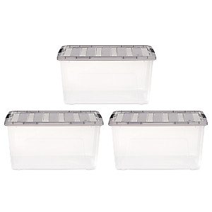IRIS USA 72 Quart Stack & Pull Clear Storage Box, Gray, 3 Pack