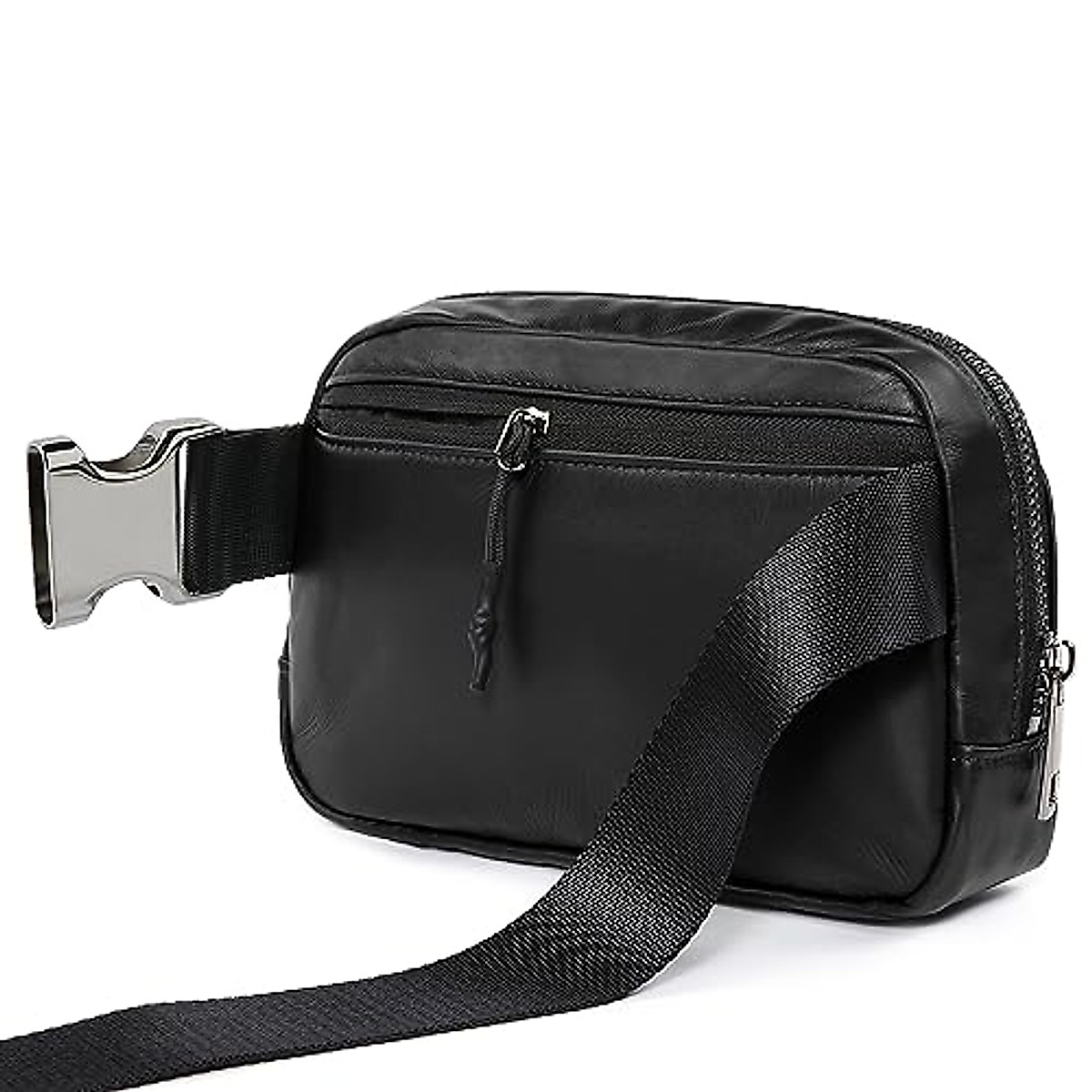 ODODOS Mini Belt Bag with Adjustable Strap, Vegan Leather Fanny Pack Small Waist Pouch for Workout Running Traveling Hiking, Matt Black