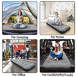 Camping Air Mattress Air Bed with Inflatable U-Shaped Pillow Single Air Mattress Blow Up Bed Thicken Air Mattresses Sleeping Pad for Camping Tent Car Travel Home Office ( Grey)