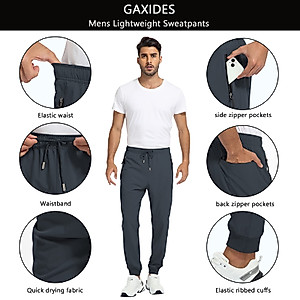 GAXIDES Sweatpants for Men with Pockets Mens Joggers with Zipper Pockets Workout Athletic Track Pants Jogging for Men with Elastic Waist Gym Running Cold Grey S/28