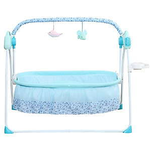 TFCFL Electric Baby Crib Cradle, 0-18 MonthsInfant Bed Auto Swing with Remote Control & Music, 25KG/55LBS Capacity, Foldable Baby Bassinet, Blue