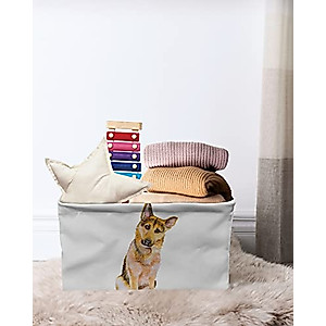 Dog Lover Decor Storage Bins Large Foldable Storage Baskets for Shelves, Waterproof Storage Boxes with Handles for Closet Cabinet Living Room Laundry - German Shepherd Illustrations White Backdrop