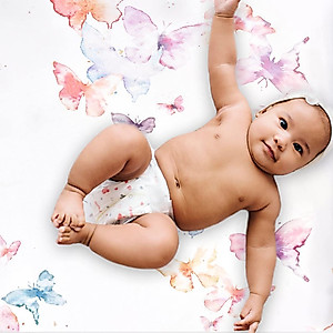 Oilo Baby Blanket, Luxury Soft Plush Backing & 100% Turkish Cotton Jersey Print, Double Layered, 30" x 40", Rolled Jersey Edge Trim, Newborn Infant Crib Blanket, Watercolor Butterfly