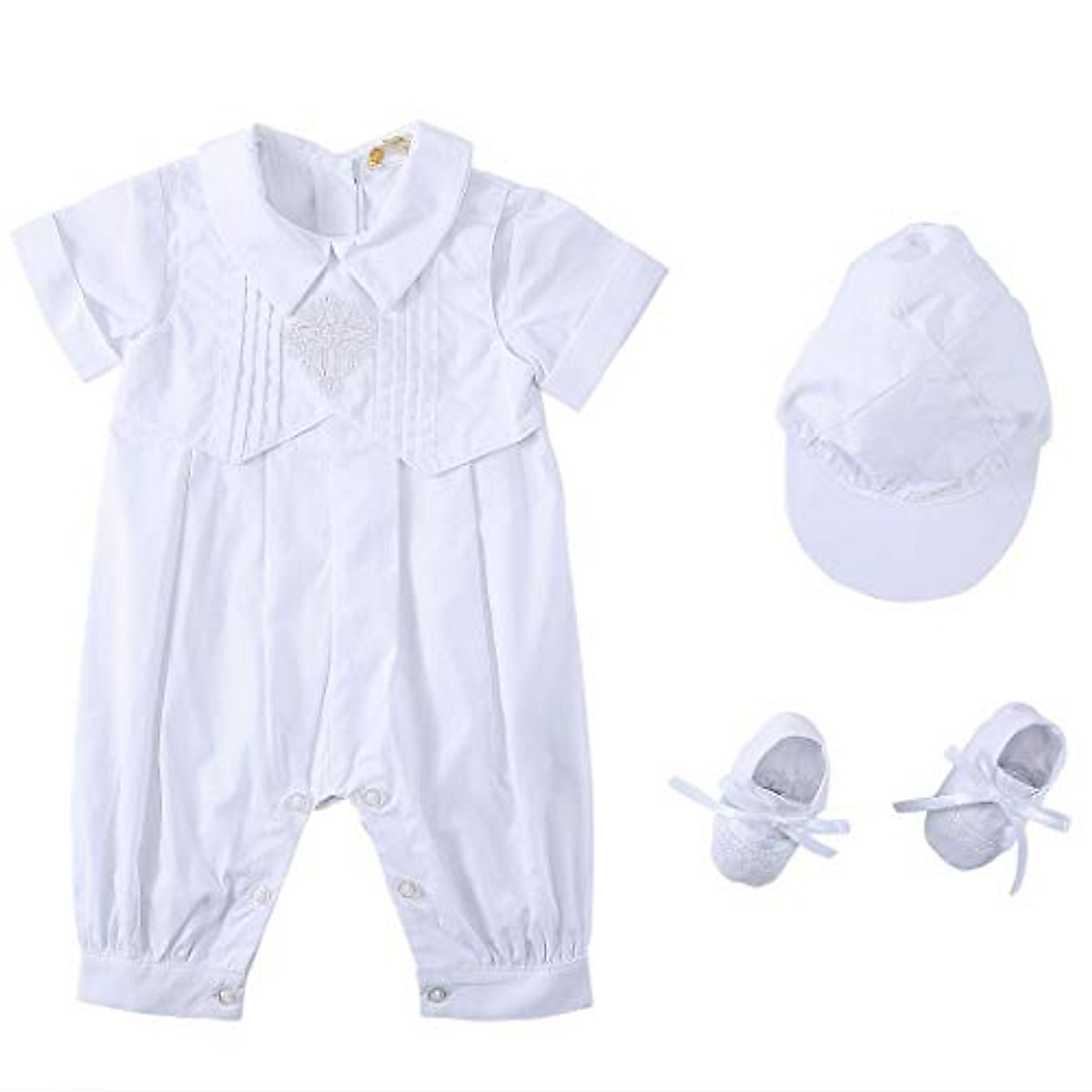 Bow Dream Baby Boy's 3 Pcs Christening Baptism Outfit Infant Romper Short Sleeve 12-18 Months