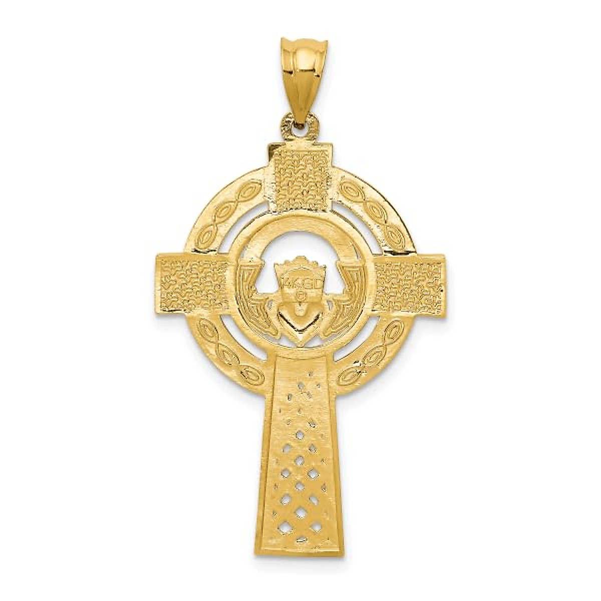 IceCarats 14K Yellow Gold Celtic Heart Love Irish Claddagh Holy Cross Necklace Religious Pendant Jesus Christ Charm Jewelry 40mm x 22mm Only